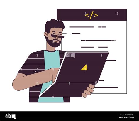 Happy Man With Laptop Flat Line Concept Vector Spot Illustration Stock Vector Image And Art Alamy