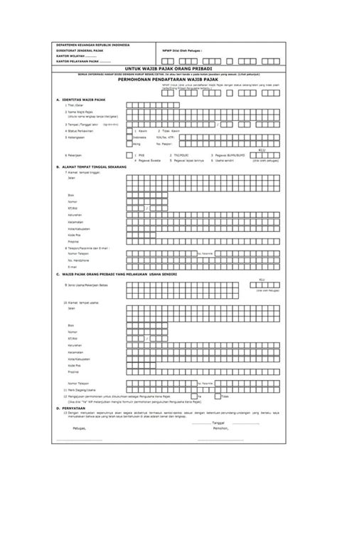 Formulir Permohonan Pendaftaran Npwp Pdf