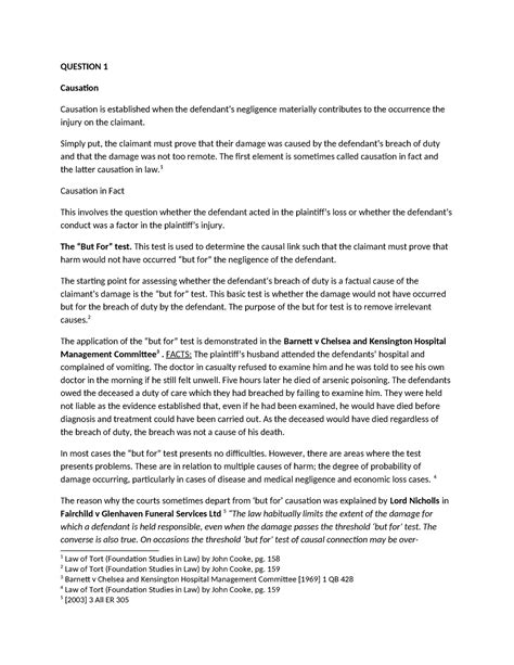 Causation And Remotness Of Damages Question 1 Causation Causation Is