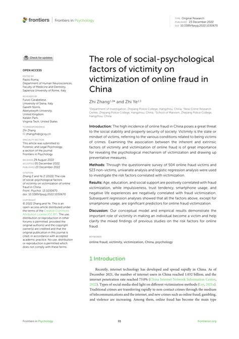 Pdf The Role Of Social Psychological Factors Of Victimity On Victimization Of Online Fraud In