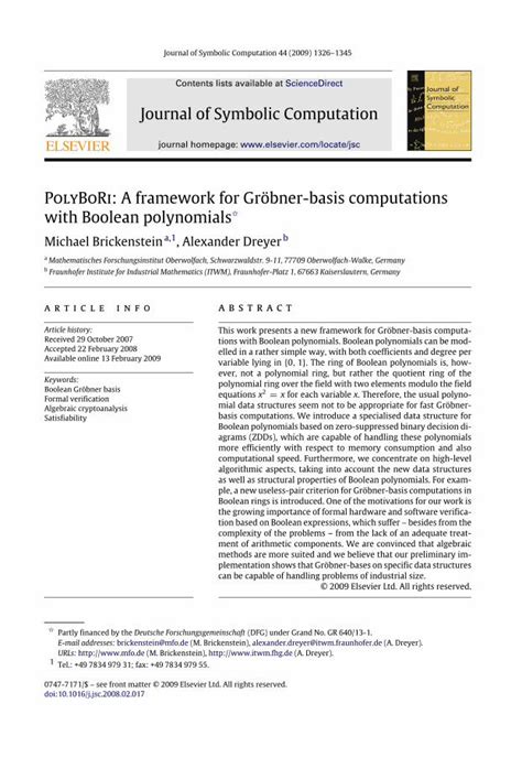 Pdf Polybori A Framework For Gröbner Basis Computations With Boolean Polynomials Dokumentips