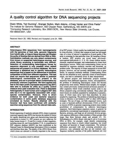 A Quality Control Algorithm For Dna Sequencing Projects Pmc