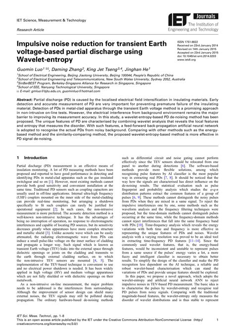 Pdf Impulsive Noise Reduction For Transient Earth Voltage Based Partial Discharge Using