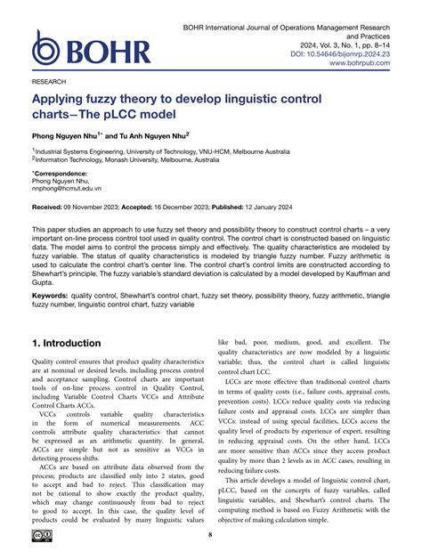 Pdf Applying Fuzzy Theory To Develop Linguistic Control Charts The