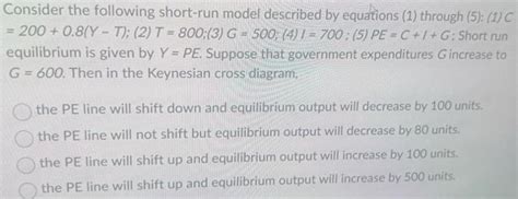 Solved Consider The Following Short Run Model Described By