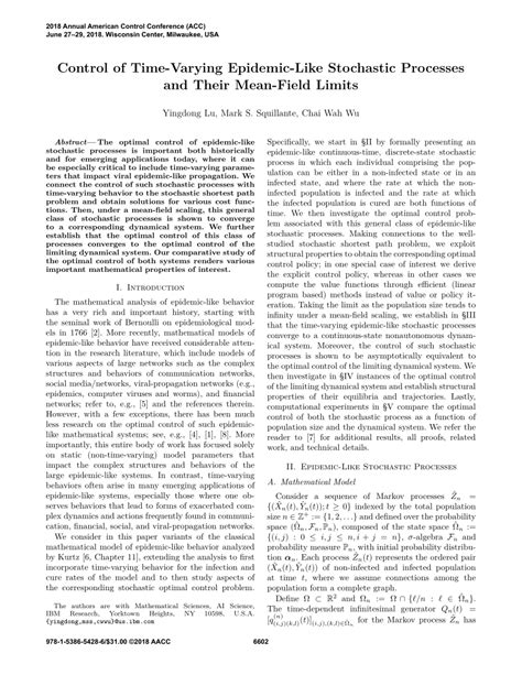 Pdf Control Of Time Varying Epidemic Like Stochastic Processes And