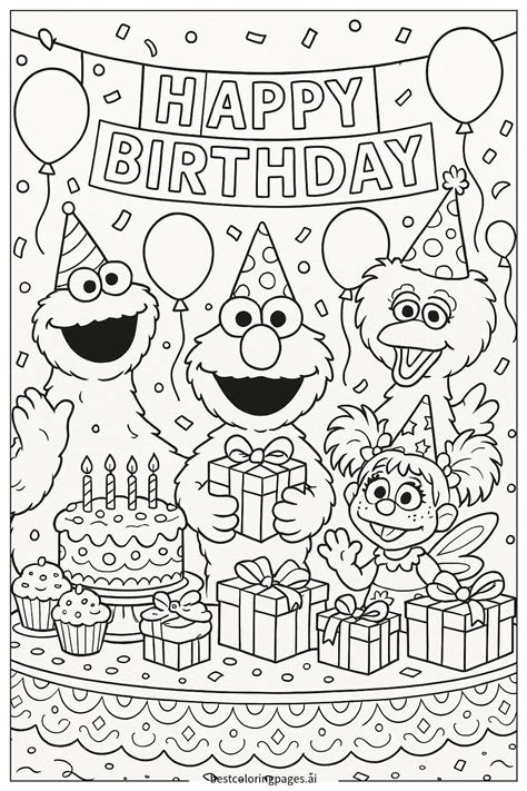 Elmo And Friends Celebrate A Birthday Party Coloring Page Free