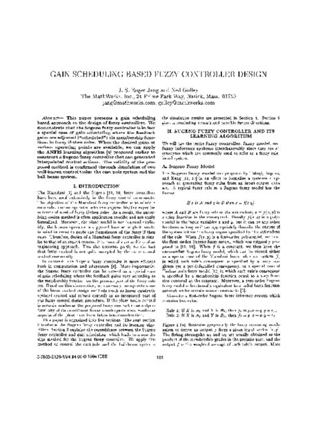 Pdf Gain Scheduling Based Fuzzy Controller Design