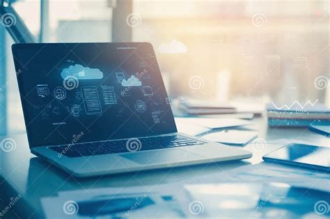 Laptop Displaying Cloud Computing And Data Analytics Graphics On The