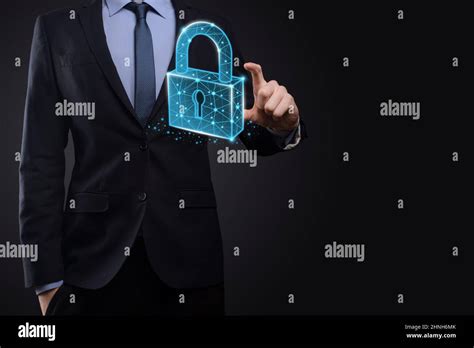 Cyber Security Network Padlock Icon And Internet Technology Networking Businessman Protecting