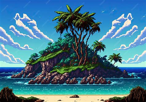 Premium Ai Image Pixel Art Paradise Island On The High Seas