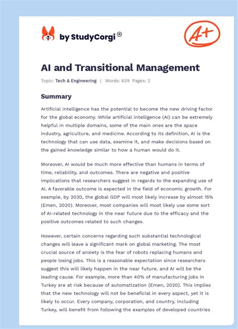 Ai And Transitional Management Free Essay Example