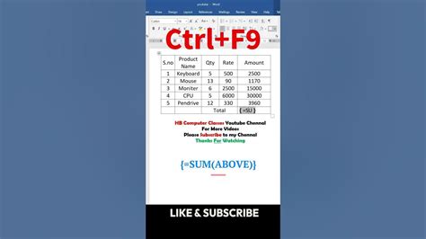 Sum Formula In Ms Word Table How To Sum In Word Shorts Shortsfeed Exceltips Msword