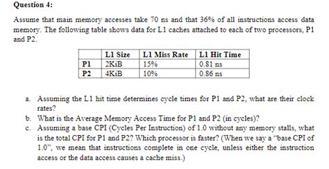 Solved Assume That Main Memory Accesses Take 70 Ns And That
