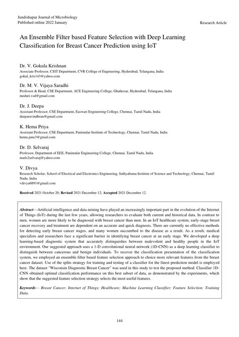 Pdf An Ensemble Filter Based Feature Selection With Deep Learning