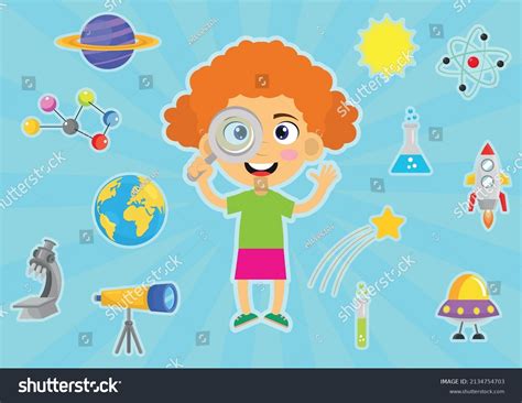 Researcher Cute Girl Science Objects Stock Vector Royalty Free