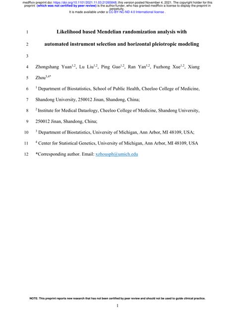 Pdf Likelihood Based Mendelian Randomization Analysis With Automated