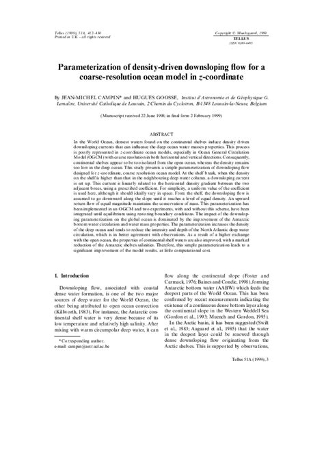 Pdf Parameterization Of Density Driven Downsloping Flow For A Coarse