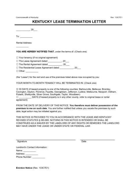 Free Kentucky Eviction Notice Forms 7 15 And 30 Day Eviction Notice