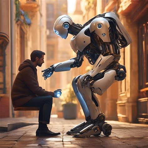 Premium Photo A Robot And Its Human Companion Share A Tender Moment Bridging The Gap Between