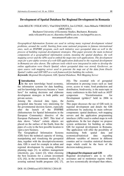 pdf development of spatial database for regional development in romania