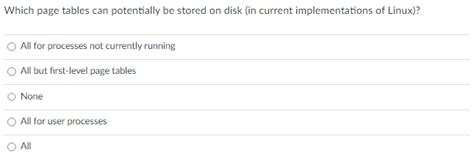 Solved Which Page Tables Can Potentially Be Stored On Disk Chegg Com