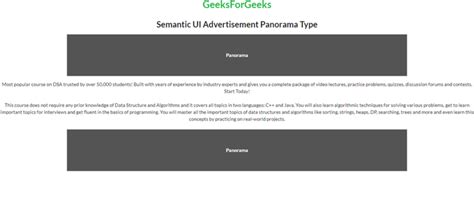 semantic ui advertisement panorama type geeksforgeeks
