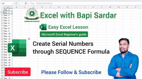 how to create sequential number in excel excel tutorial for freshers