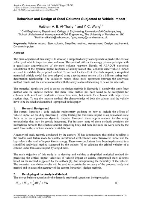 pdf behaviour and design of steel columns subjected to vehicle impact