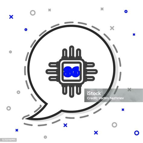 ตัวประมวลผลคอมพิวเตอร์แบบสายที่มีไอคอน Cpu ของไมโครวงกลมที่แยกได้บนพื้นหลังสีขาว ชิปหรือซ
