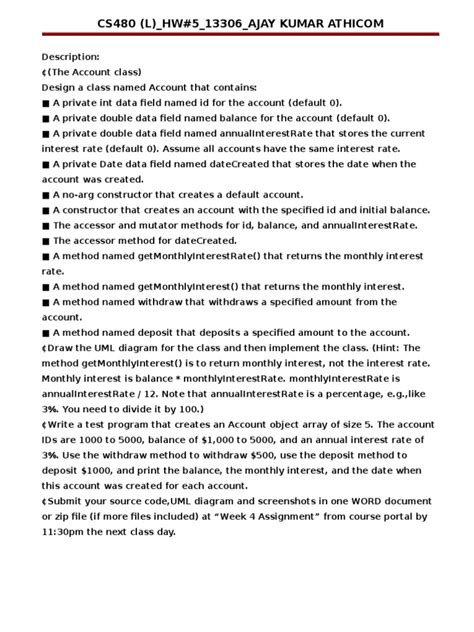The Account Class Pdf Method Computer Programming Class
