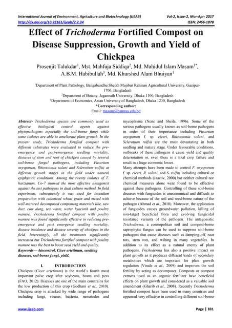 Effect Of Trichoderma Fortified Compost On Disease Suppression Growth