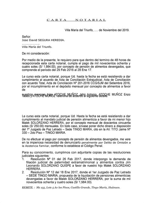 Carta Notarial De Requerimiento De Pago De Beneficios Paolita Vrogue
