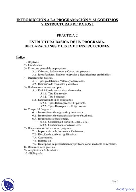 Introducción A La Programacion Y Algoritmos Apuntes Estructura De