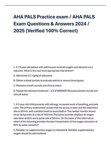 Aha Pals Practice Exam Aha Pals Exam Questions And Answers 2024 2025 Verified 100 Correct