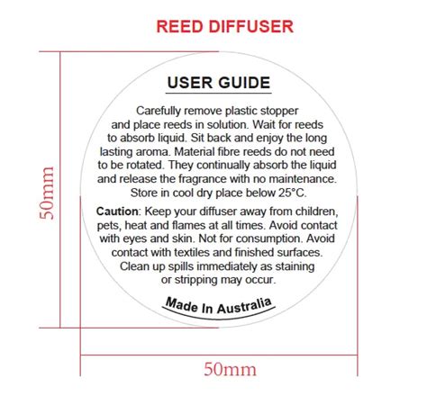 Diffuser Warning Labels 50mm Glassware Import Australia