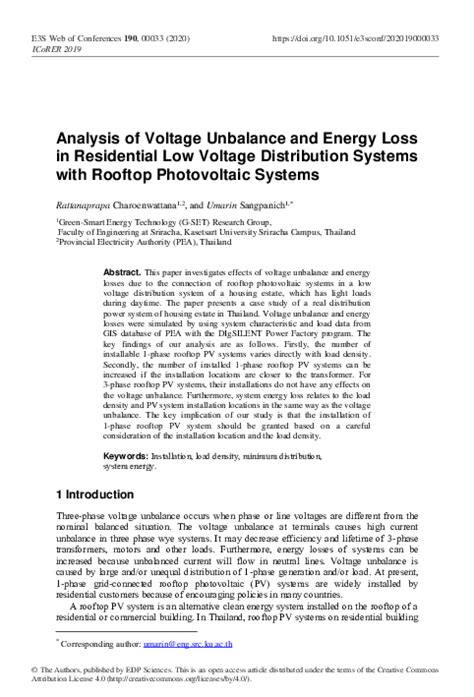 Pdf Analysis Of Voltage Unbalance And Energy Loss In Residential Low Voltage Distribution
