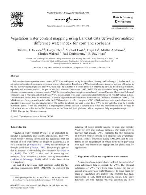 Pdf Vegetation Water Content Mapping Using Landsat Data Derived Normalized Difference Water