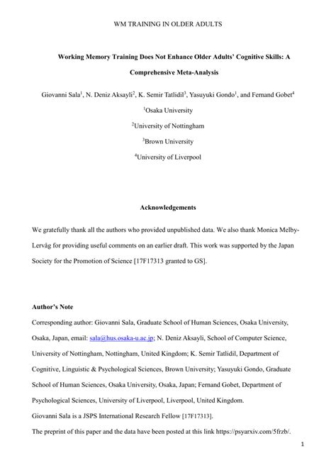 Pdf Working Memory Training Does Not Enhance Older Adults Cognitive