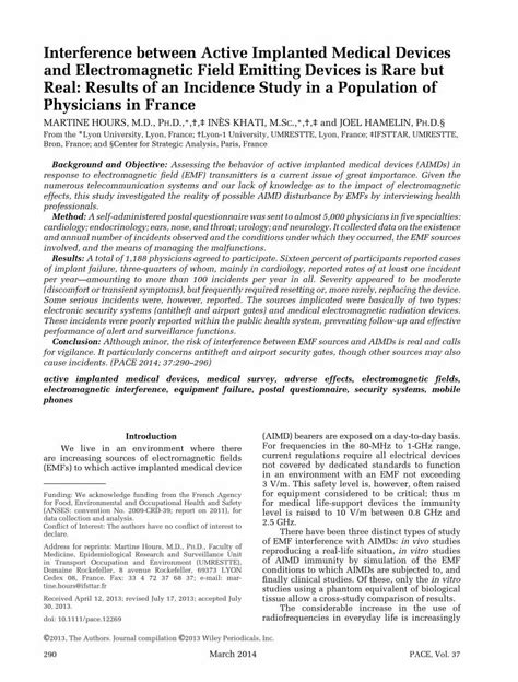 Pdf Interference Between Active Implanted Medical Devices And