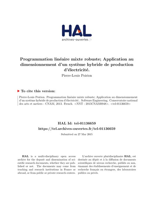 Pdf Robust Mixed Integer Linear Programming Application To The