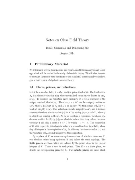 Notes On Class Field Theory Pdf Field Mathematics Continuous Function
