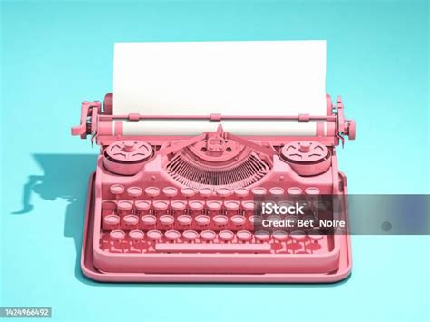 텍스트를위한 공간이있는 파란색 배경에 빈티지 핑크 타자기 타자기에 대한 스톡 사진 및 기타 이미지 타자기 분홍 복고풍 Istock