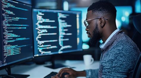 African American Programmer Working On Code On Computer Premium Ai Generated Image