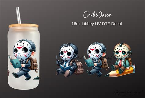 Chibi Jason Wrap Uv Dtf 16oz Libbey Glass Can Ready To Apply P