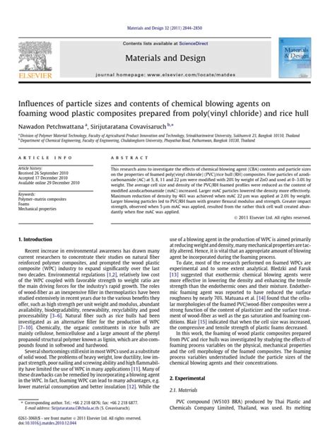 influences of particle sizes and contents of chemical blowing agents on