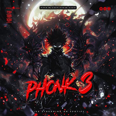 Phonk 3 Album Cover Art Anime Darkness And Fiery Moon Photoshop Psd