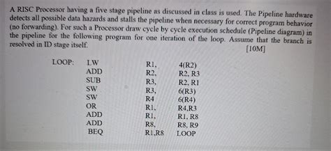 Solved A Risc Processor Having A Five Stage Pipeline As
