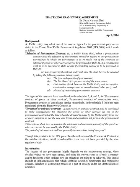 Understanding Framework Agreements In Procurement Pdf Procurement