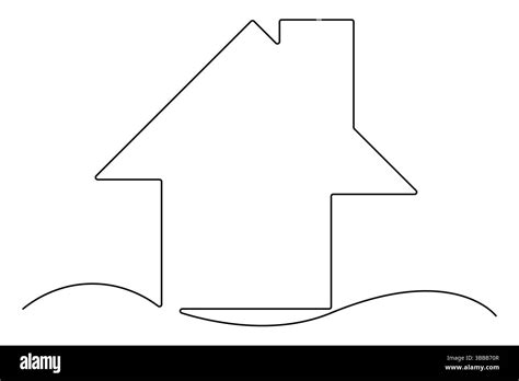 Continuous One Line Drawing House Concept Art Illustration Of White Background Stock Vector